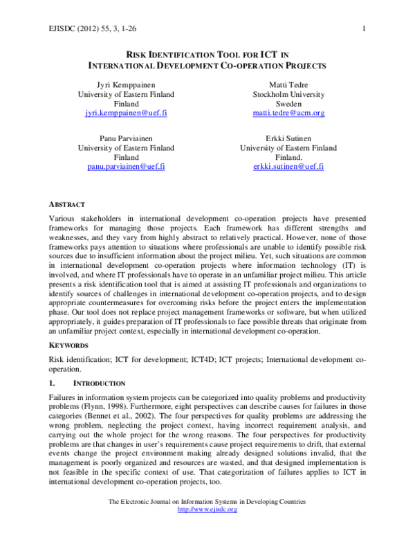 (PDF) Risk Identification Tool for ICT in International Development Co ...
