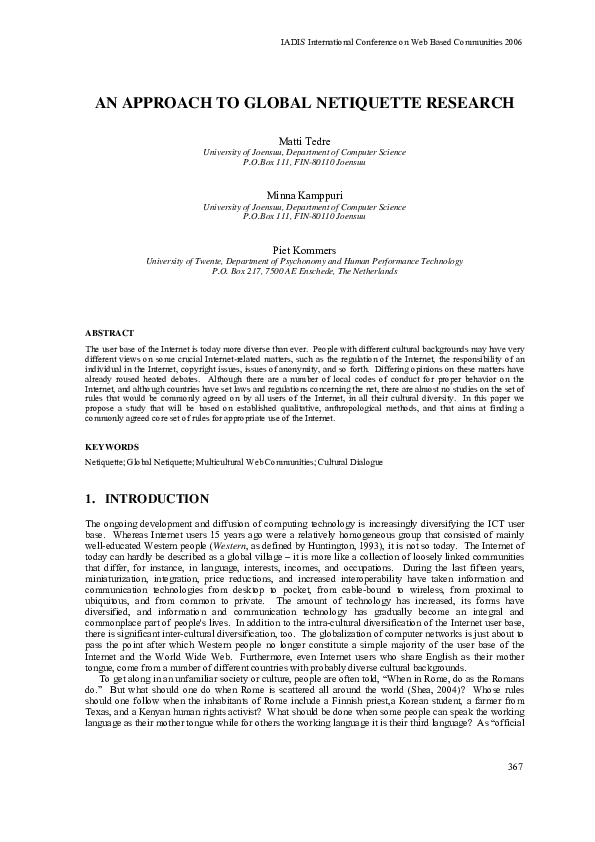(PDF) An approach to global netiquette research