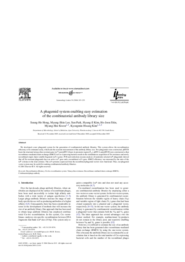 (PDF) A phagemid system enabling easy estimation of the combinatorial antibody library size
