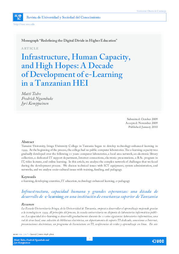 (PDF) Infrastructure, Human Capacity, and High Hopes: A Decade of ...