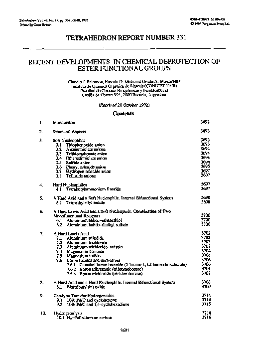 (PDF) Recent developments in chemical deprotection of ester functional ...