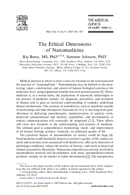 (PDF) The Ethical Dimensions of Nanomedicine