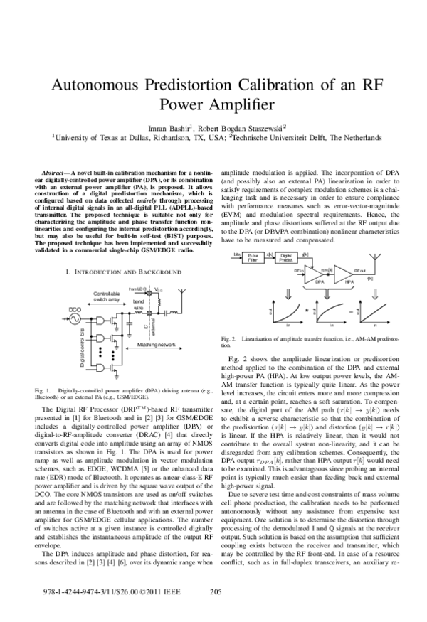 (PDF) Autonomous predistortion calibration of an RF power amplifier