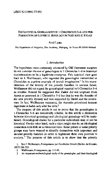 (PDF) THE LEVITICAL GENEALOGIES IN 1 CHRONICLES 5-6 AND THE FORMATION ...