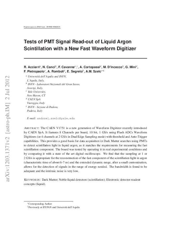 (PDF) Tests of PMT signal read-out of liquid argon scintillation with a ...