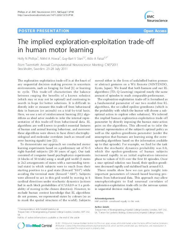 (PDF) The implied exploration-exploitation trade-off in human motor ...