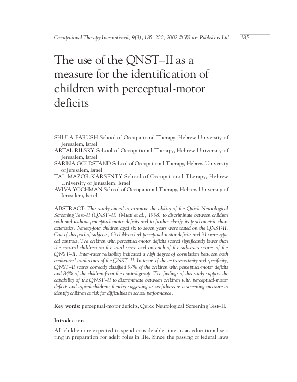 (PDF) The use of the QNST–II as a measure for the identification of ...