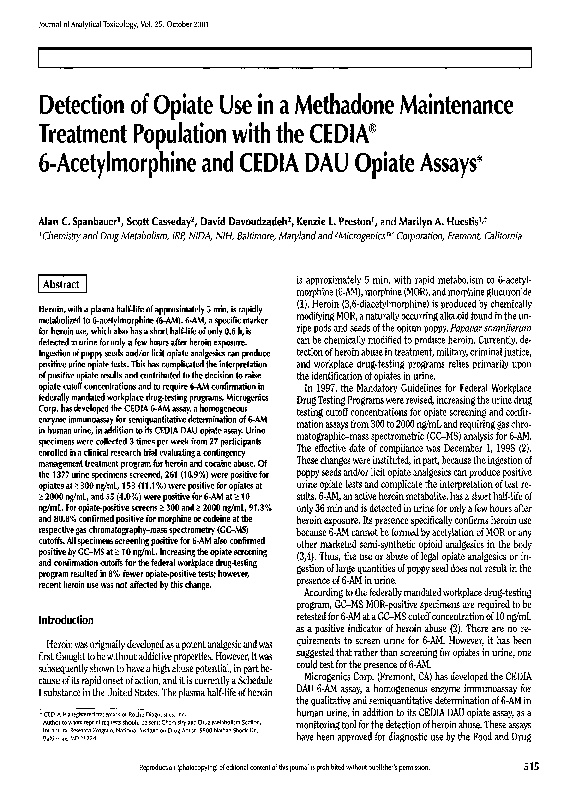 (PDF) Detection of Opiate Use in a Methadone Maintenance Treatment ...