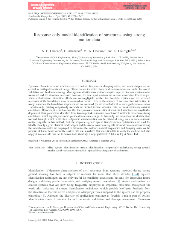 Pdf Response Only Modal Identification Of Structures Using Strong