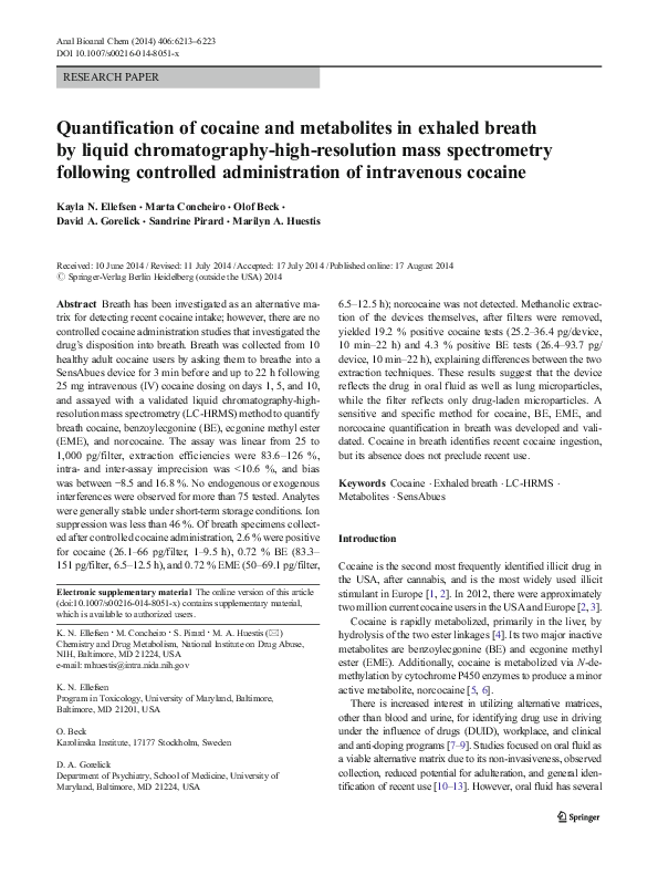 (PDF) Quantification of cocaine and metabolites in exhaled breath by ...