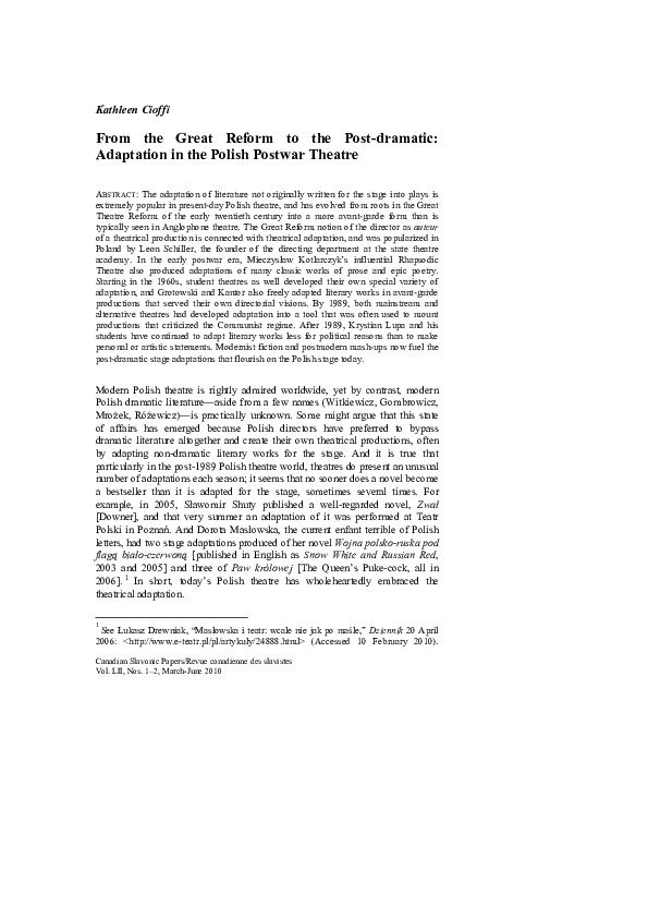(PDF) From the Great Reform to the Post-dramatic: Adaptation in the ...
