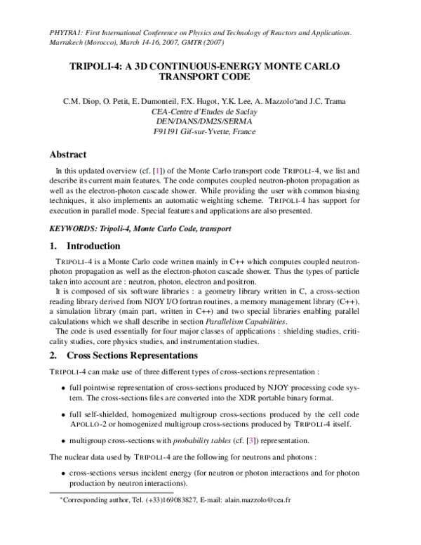 (PDF) Tripoli-4: A 3D continuous-energy Monte Carlo transport code