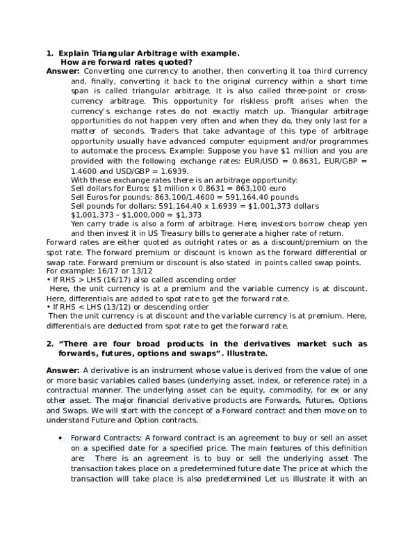 (DOC) Explain Triangular Arbitrage with example