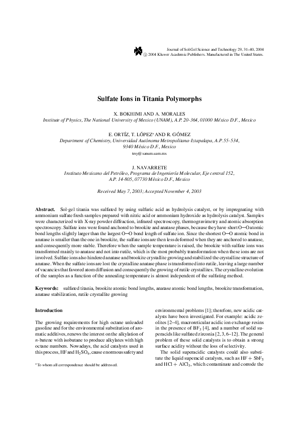 (PDF) Sulfate Ions in Titania Polymorphs