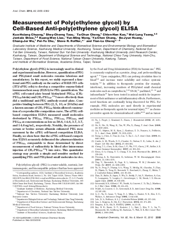 (PDF) Measurement of Poly(ethylene glycol) by Cell-Based Anti-poly(ethylene glycol) ELISA