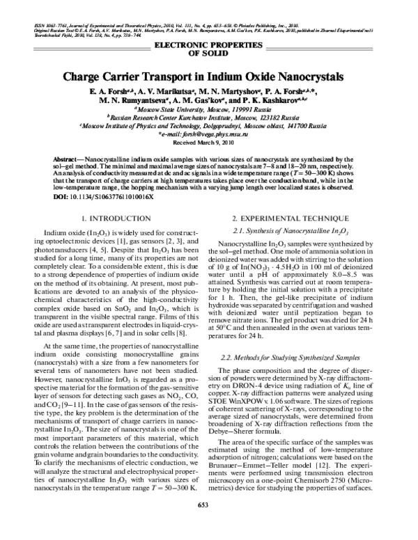 (PDF) Charge carrier transport in indium oxide nanocrystals