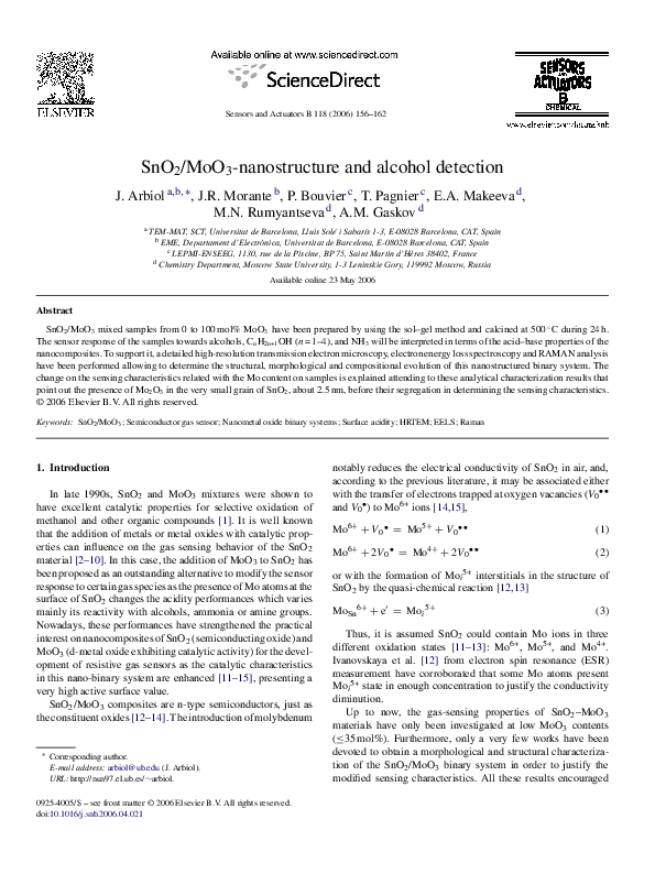 (PDF) SnO2/MoO3-nanostructure and alcohol detection