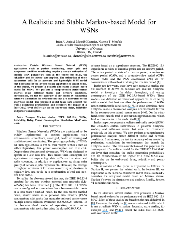 (PDF) A realistic and stable Markov-based model for WSNs | Irfan al-Anbagi - Academia.edu