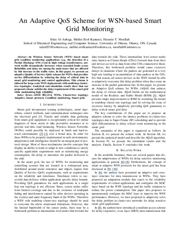 Pdf An Adaptive Qos Scheme For Wsn Based Smart Grid Monitoring