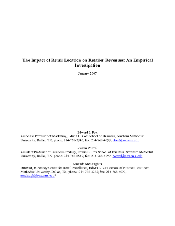 (PDF) The Impact of Retail Location on Retailer Revenues: An Empirical ...