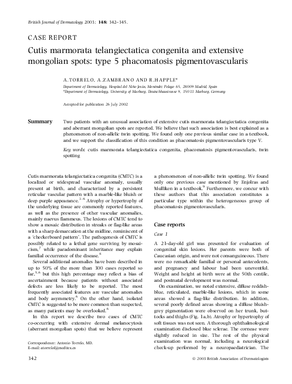 (PDF) Cutis marmorata telangiectatica congenita and extensive mongolian ...