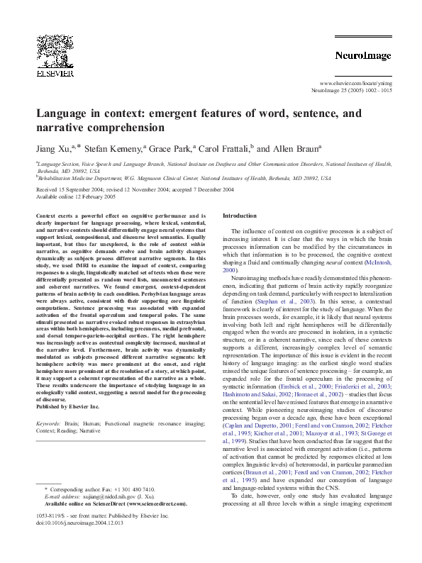 (PDF) Language in context: emergent features of word, sentence, and ...