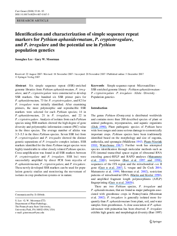 Pdf Identification And Characterization Of Simple Sequence Repeat Markers From Brassica Napus