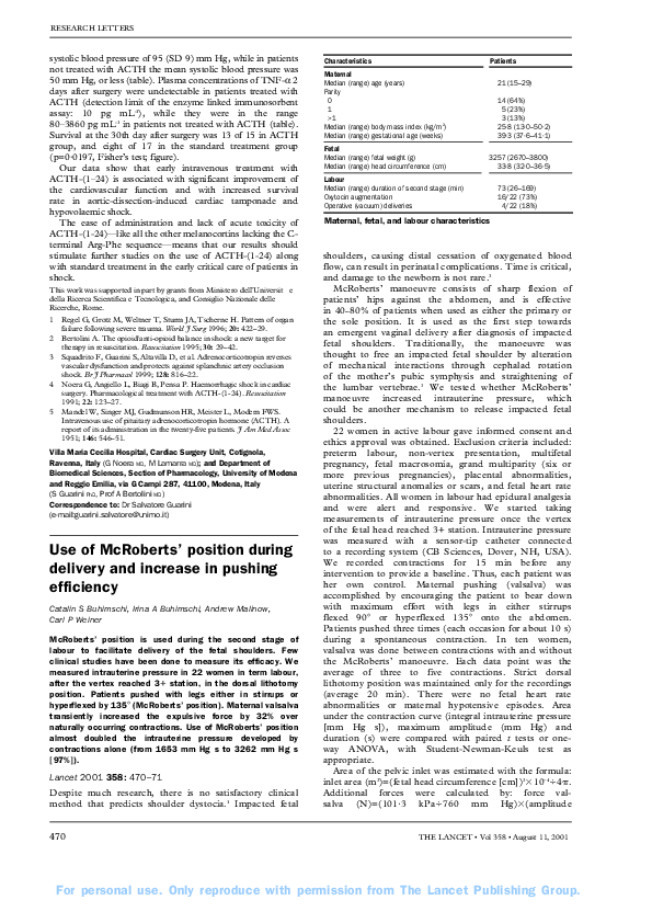 (PDF) Use of McRoberts' position during delivery and increase in ...