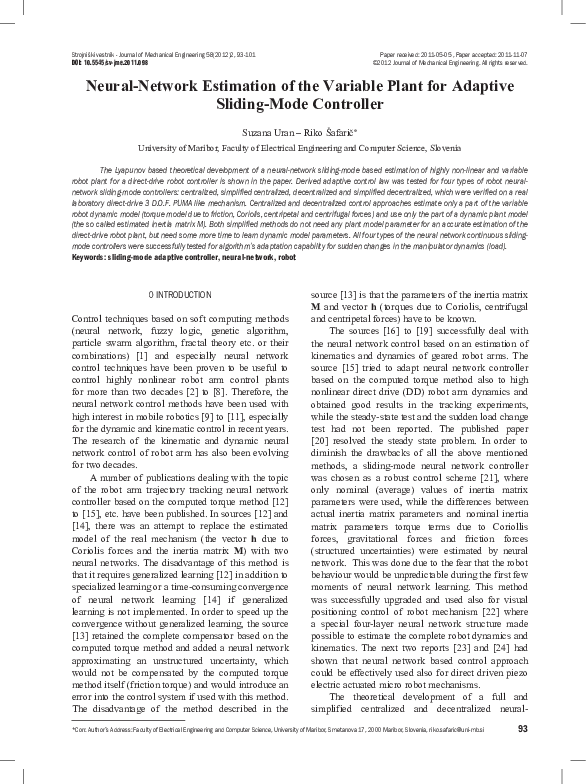 (PDF) Neural-Network Estimation of the Variable Plant for Adaptive Sliding-Mode Controller
