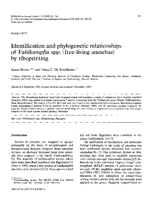 (PDF) Identification and phylogenetic relationships of Vahlkampfia spp ...
