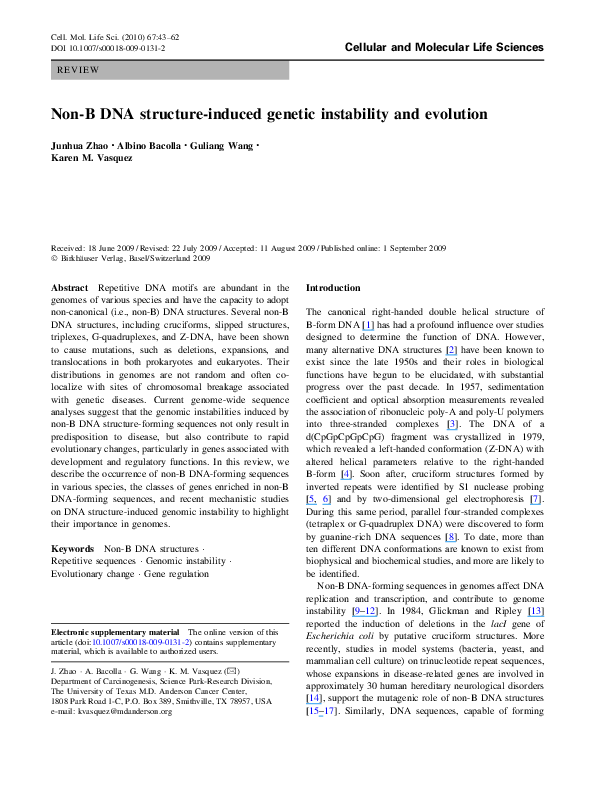 (PDF) Non-B DNA structure-induced genetic instability and evolution