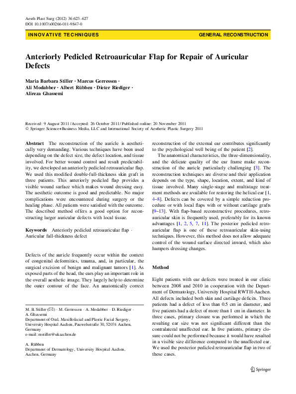 (PDF) Anteriorly Pedicled Retroauricular Flap for Repair of Auricular ...