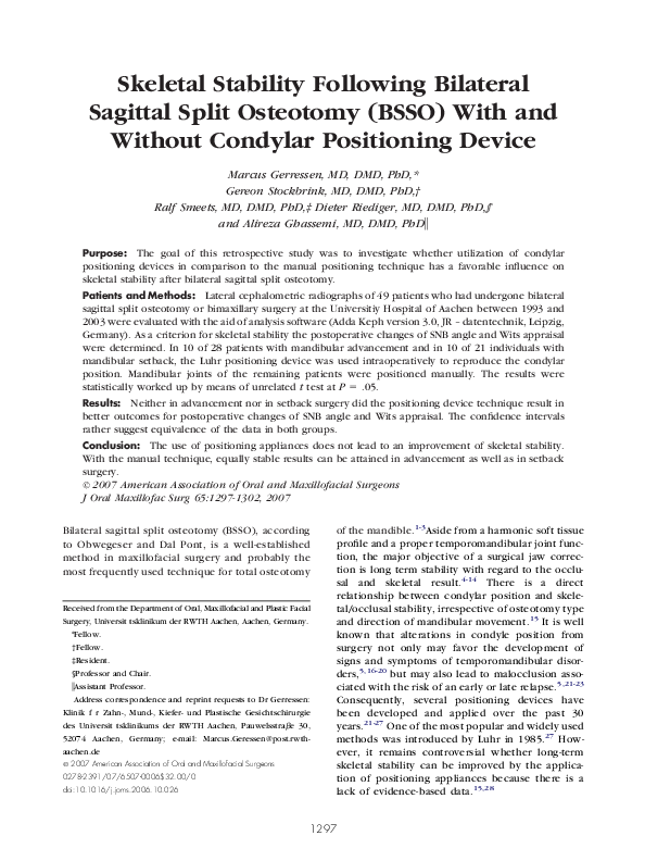 (PDF) Skeletal Stability Following Bilateral Sagittal Split Osteotomy ...