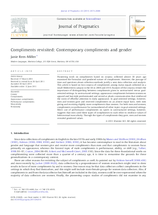(PDF) Compliments revisited: Contemporary compliments and gender