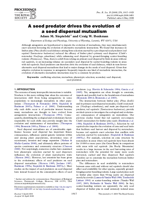 A seed predator drives the evolution of a seed dispersal mutualism