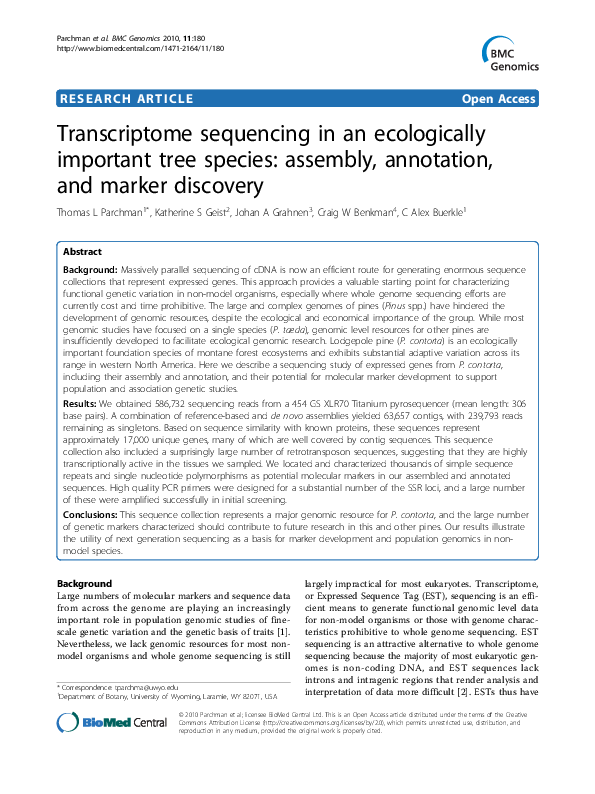 (PDF) Transcriptome sequencing in an ecologically important tree ...