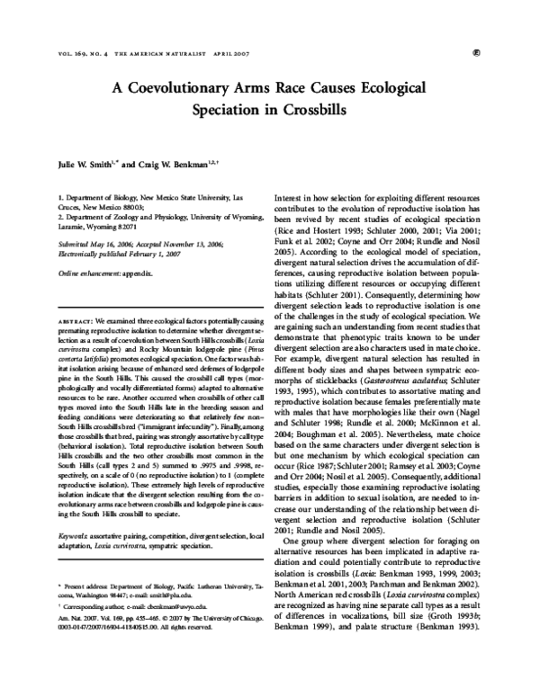 (PDF) A Coevolutionary Arms Race Causes Ecological Speciation in Crossbills
