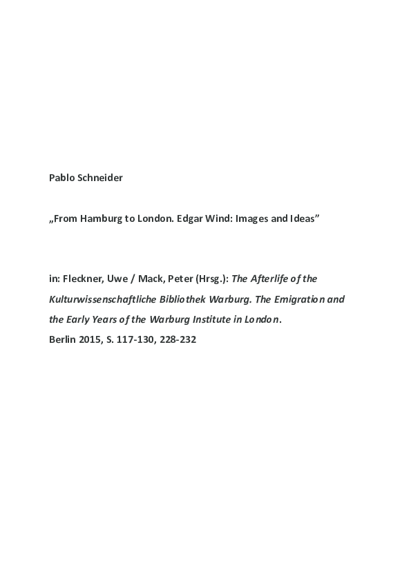 (PDF) "From Hamburg to London. Edgar Wind: Images and Ideas." In ...