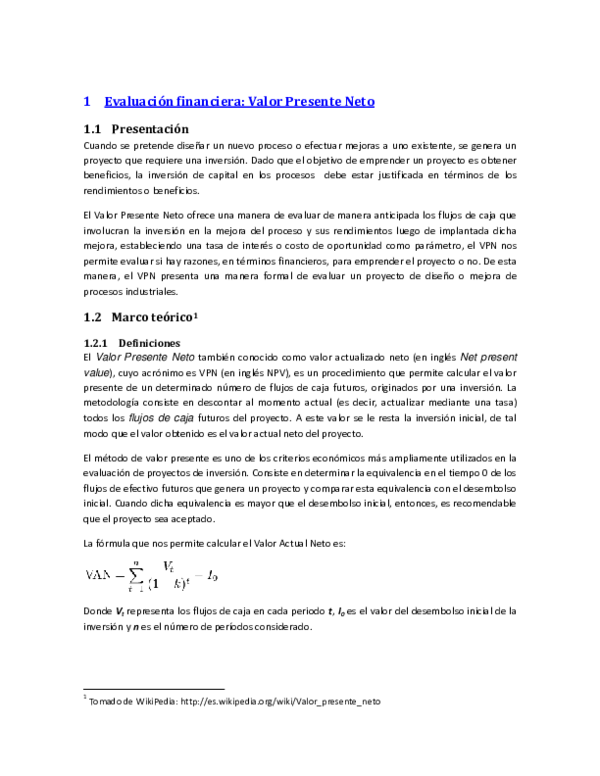 (PDF) Evaluación financiera: Valor Presente Neto