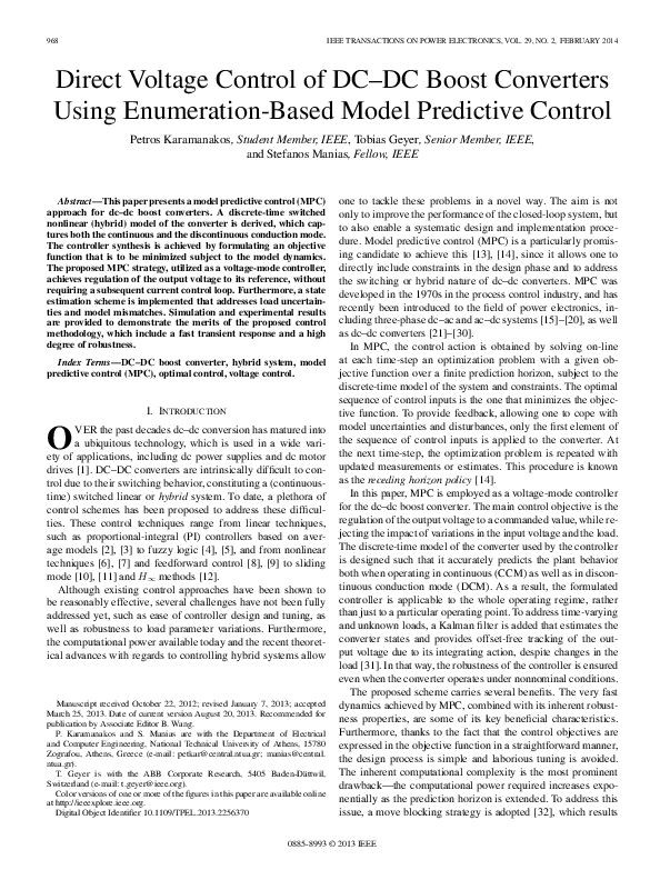 Pdf Direct Voltage Control Of Dc Dc Boost Converters Using Enumeration Based Model Predictive