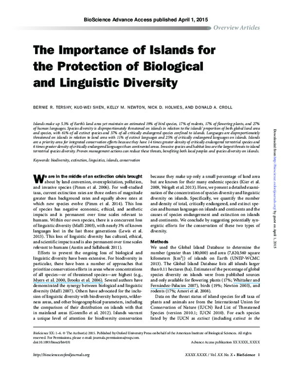 (PDF) The Importance of Islands for the Protection of Biological and ...