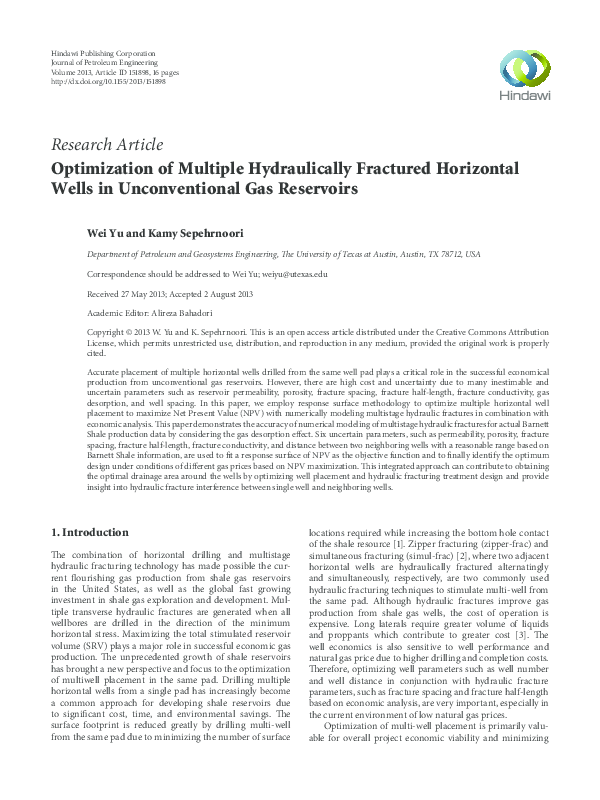 Pdf Optimization Of Multiple Hydraulically Fractured Horizontal Wells