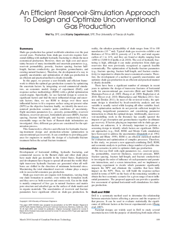 (PDF) An Efficient Reservoir Simulation Approach to Design and Optimize Unconventional Gas ...