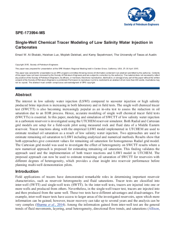 (PDF) Single-Well Chemical Tracer Modeling of Low Salinity Water ...