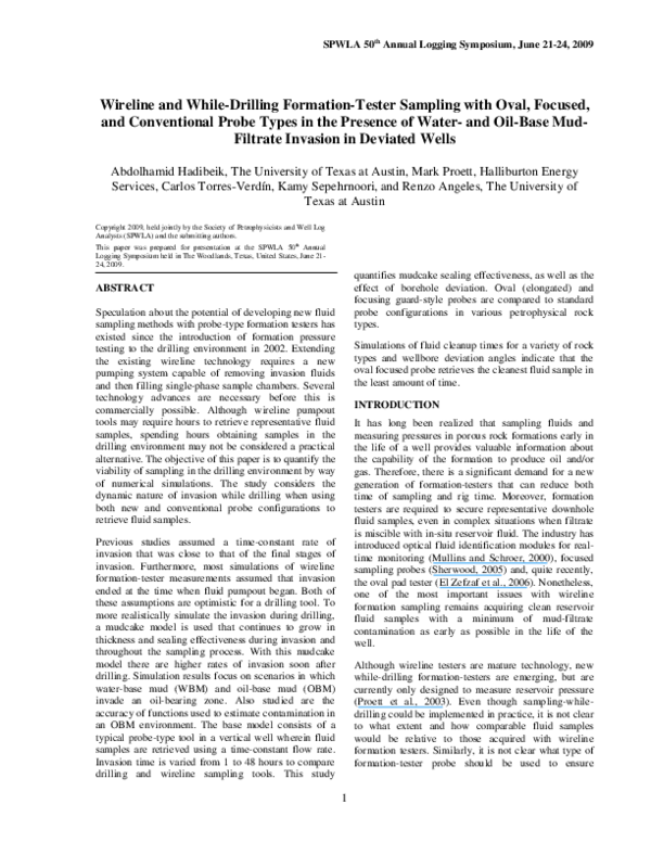 (PDF) Wireline and While-Drilling Formation-Tester Sampling with Oval ...