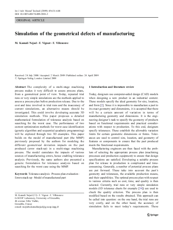 (PDF) Simulation of the geometrical defects of manufacturing