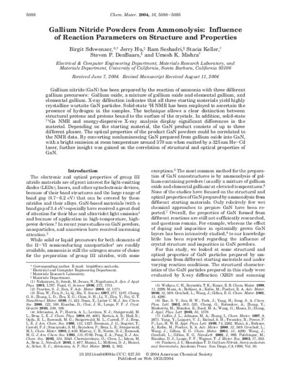 (PDF) Gallium Nitride Powders from Ammonolysis: Influence of Reaction ...