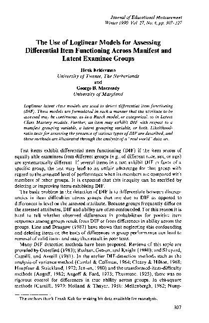 (PDF) Use of log-linear models for assessing differential item functioning in a measure of ...