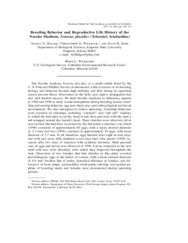 (PDF) Breeding Behavior and Reproductive Life History of the Neosho ...