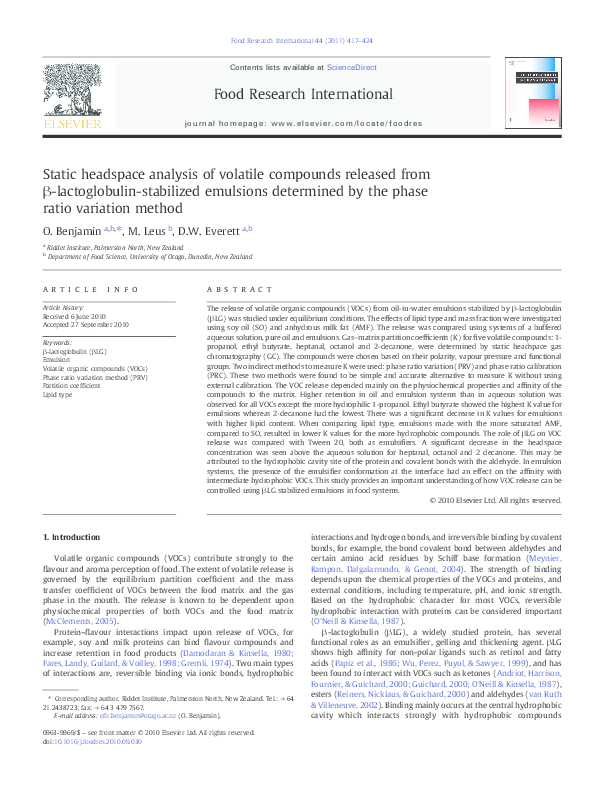 (PDF) Static headspace analysis of volatile compounds released from β ...